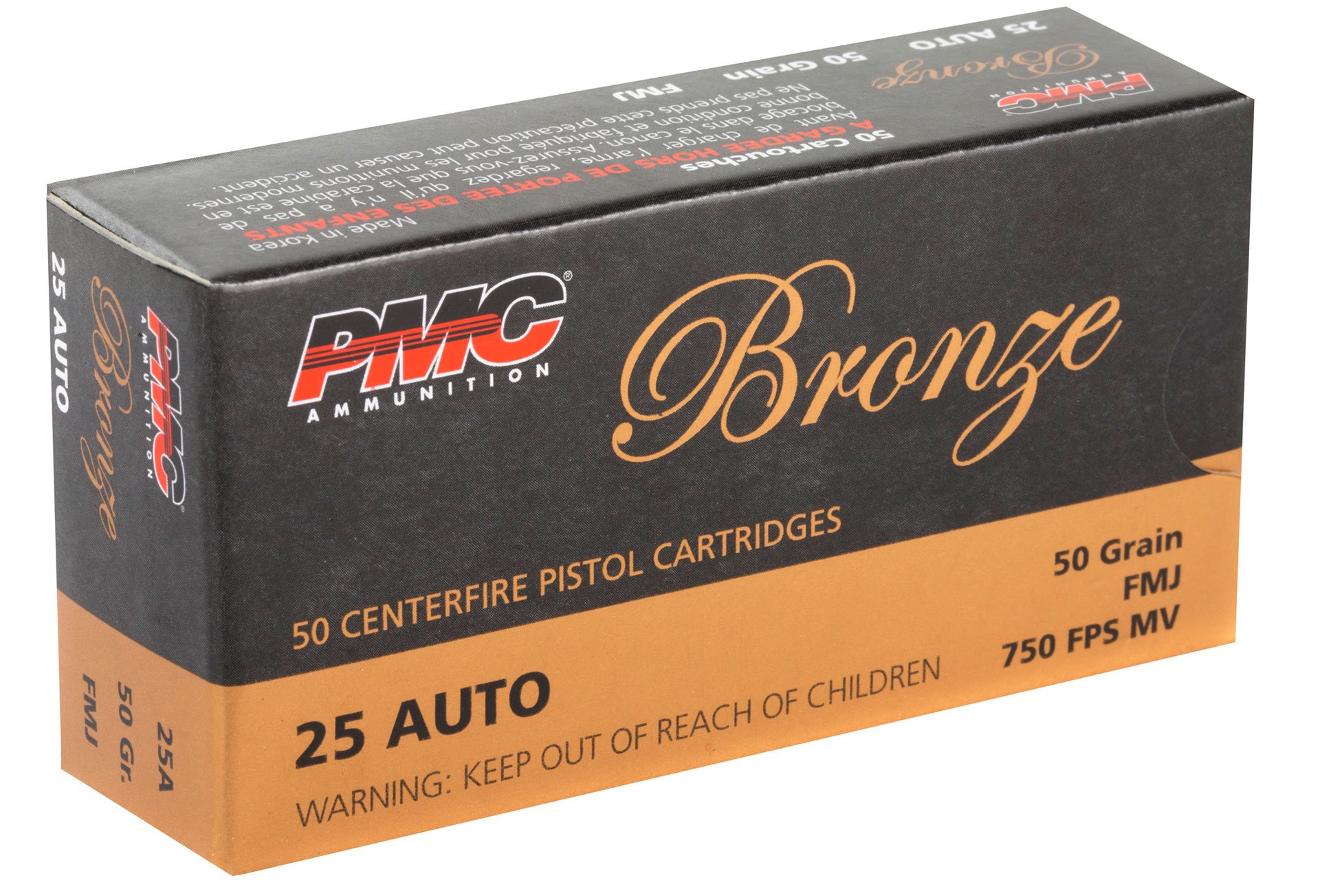 PMC25A - PMC Bronze 25 ACP 50 Grain Full Metal Jacket Handgun Ammo - 50 ...