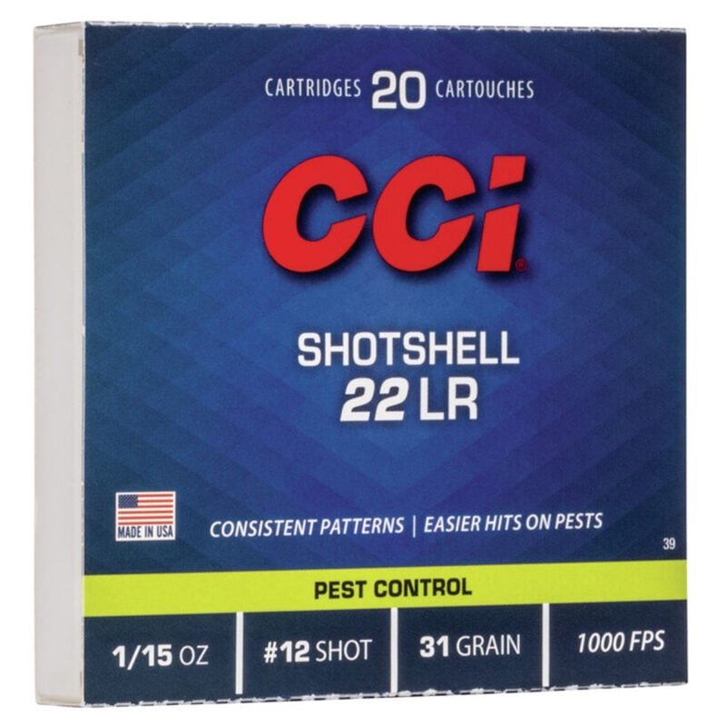 39 - CCI 0039 .22LR Shotshell 31Gr #12 Shot Rimfire Ammo - 20 Rounds ...